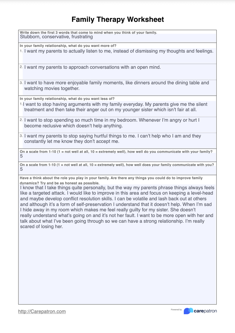 Family Therapy Worksheet Example Free PDF Download